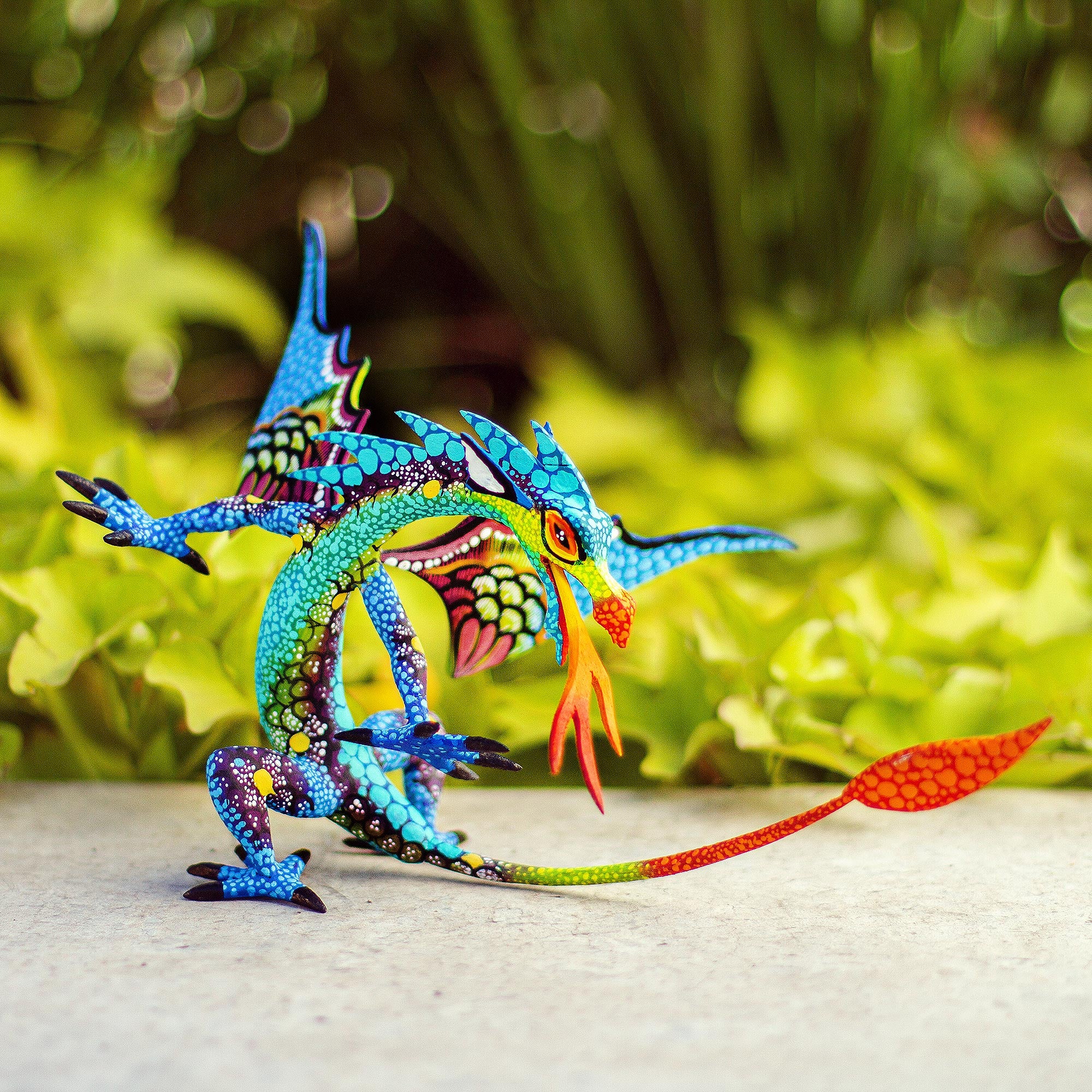NOVICA Mexican Dragon in Blue Copal Wood Dragon Alebrije Sculpture in ...