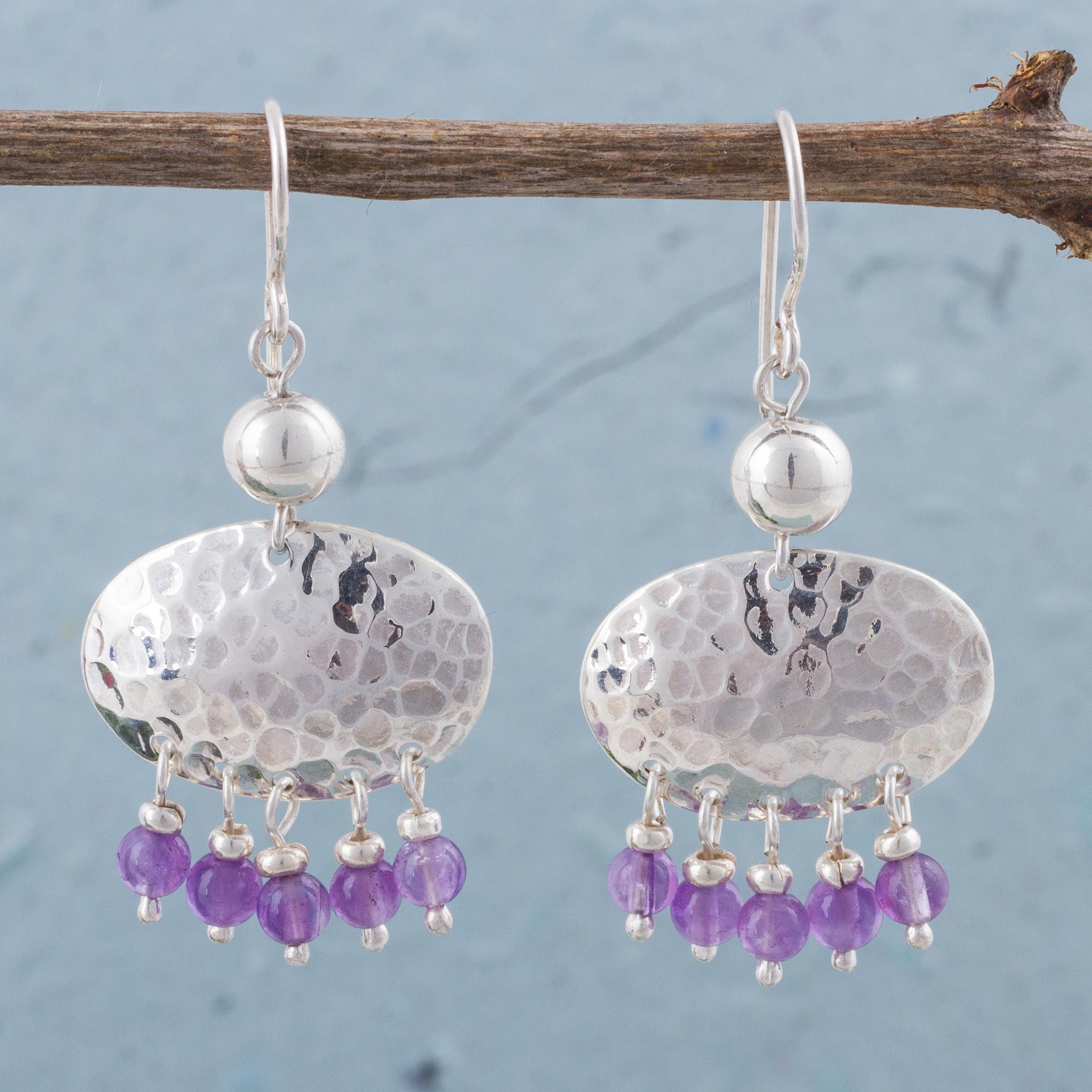 NOVICA Purple Empire Sterling Silver and Amethyst Chandelier Earrings ...