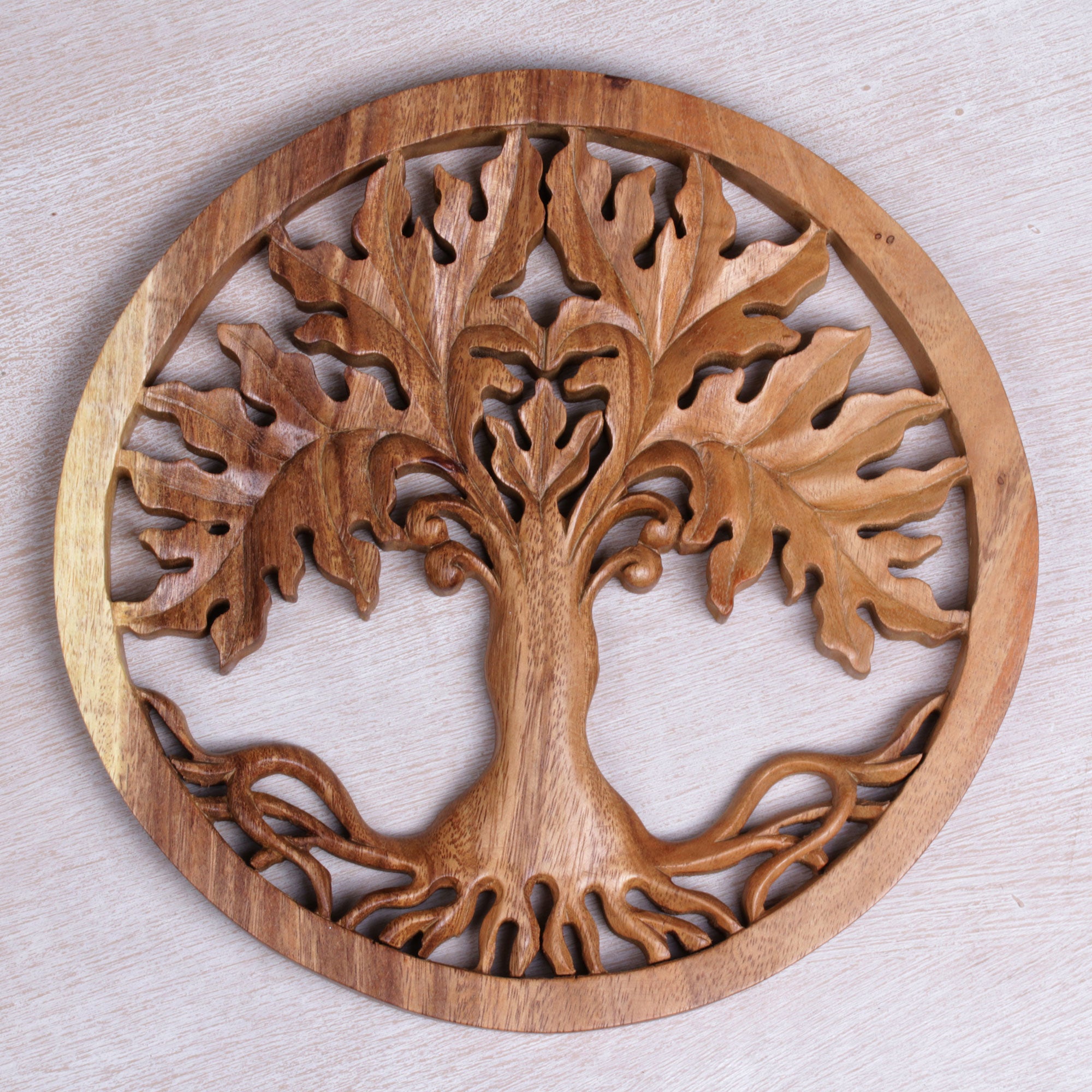 NOVICA Fertility Tree Hand Crafted Suar Wood Tree Wall Relief Pandel ...