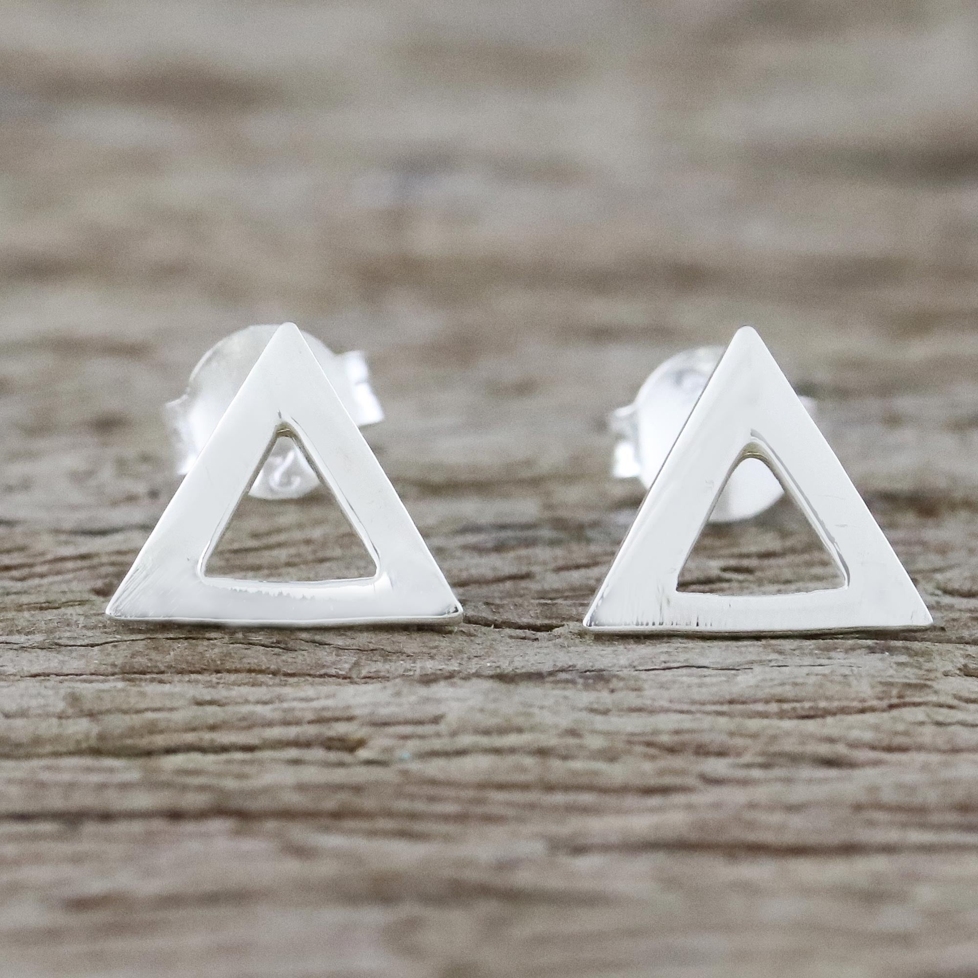 Silver Triangles Handcrafted Sterling Silver Triangle Stud Earrings ...