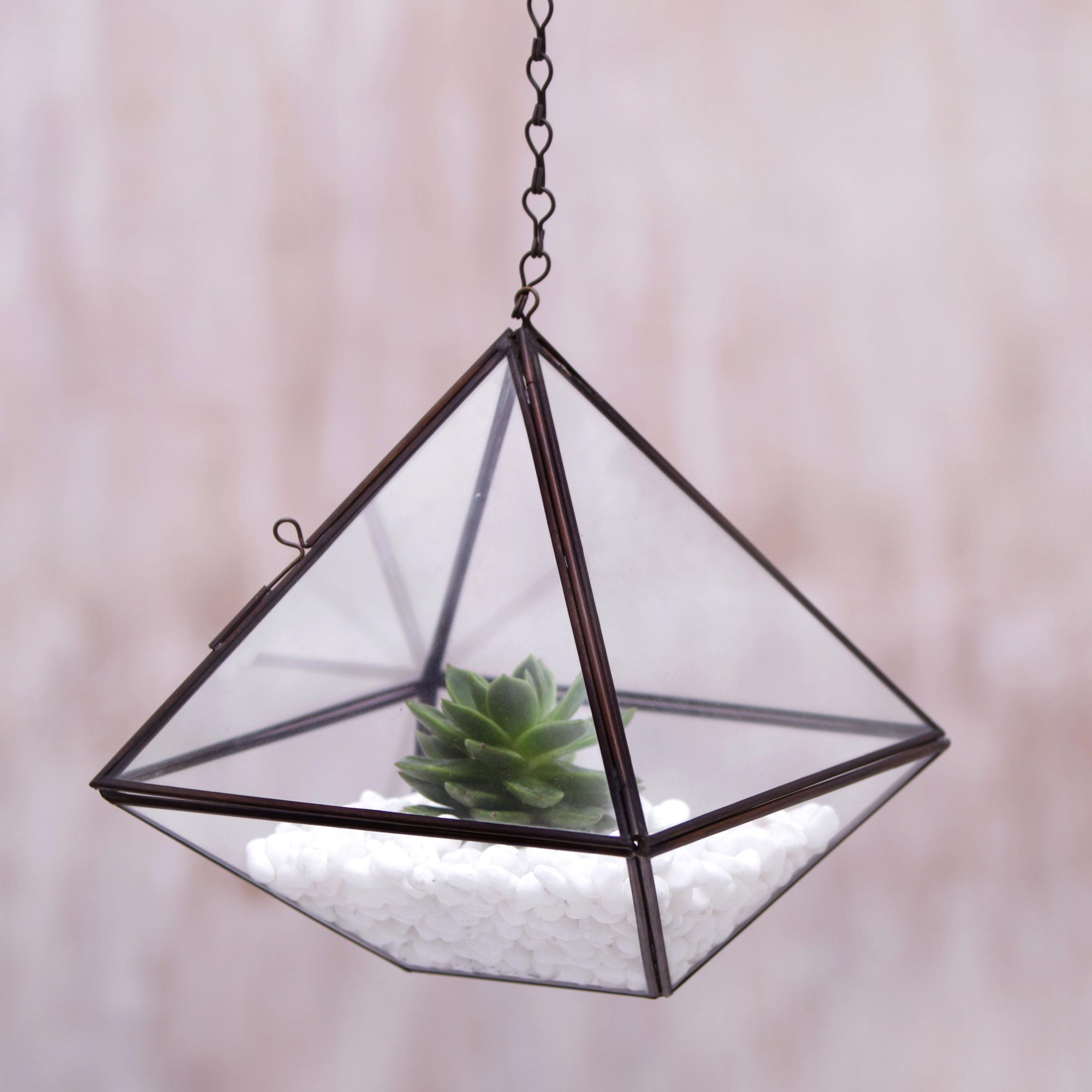 NOVICA Sky Garden Artisan Handmade Geometric Glass Hanging Terrarium ...