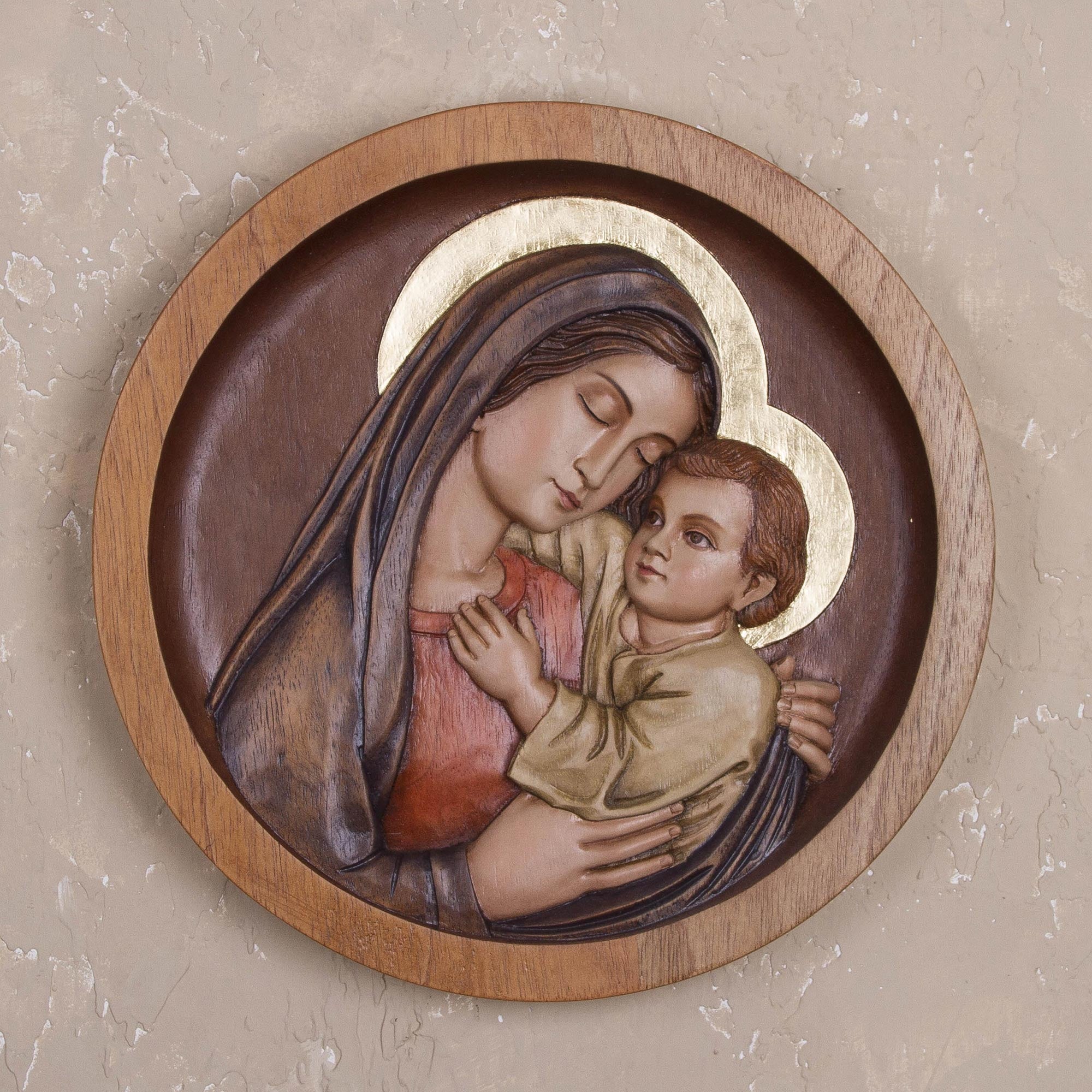 NOVICA Mama Ashu Mary and Jesus Cedar Wood Relief Panel from Peru ...