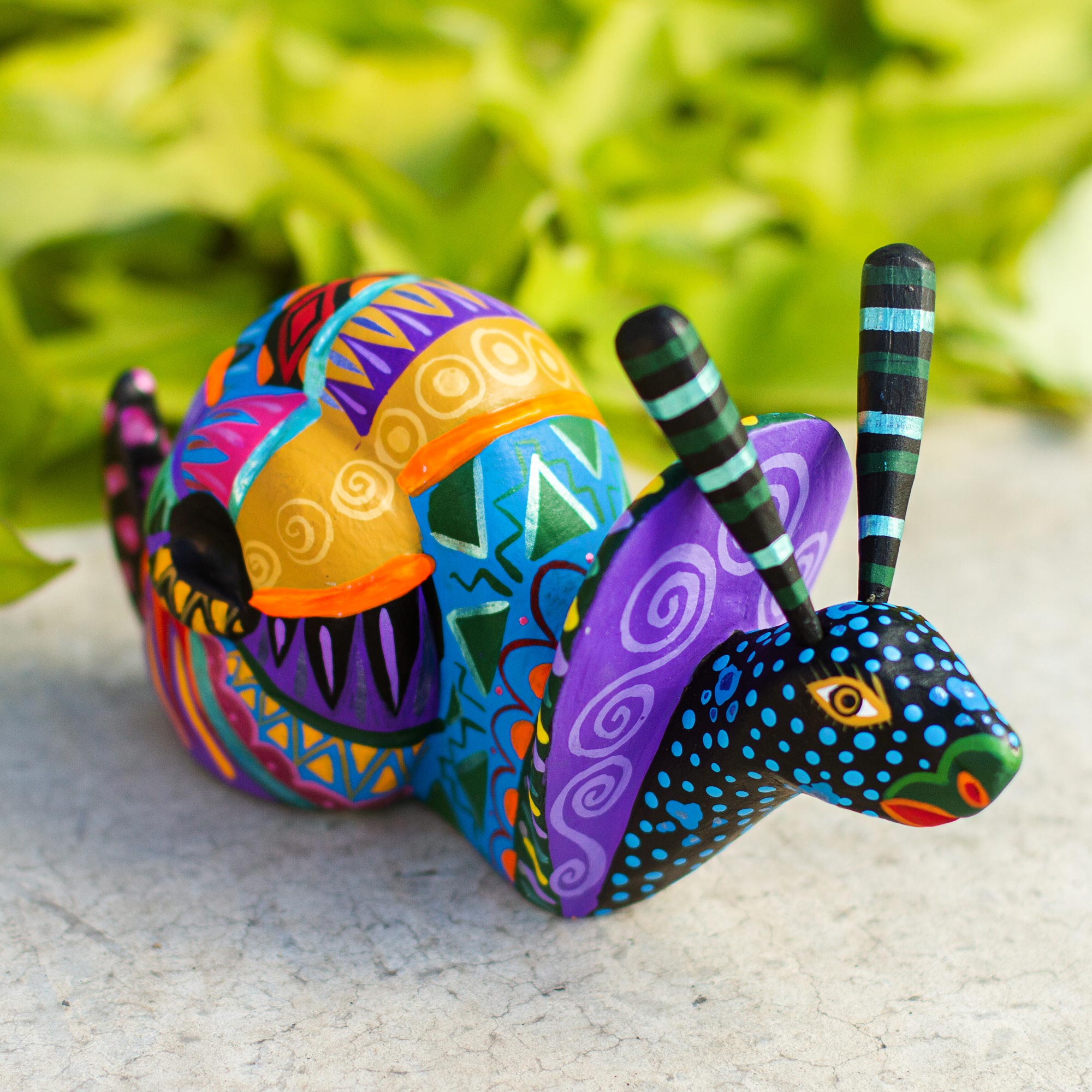 NOVICA Rainbow Snail Multicolored Wood Snail Alebrije Figurine from ...