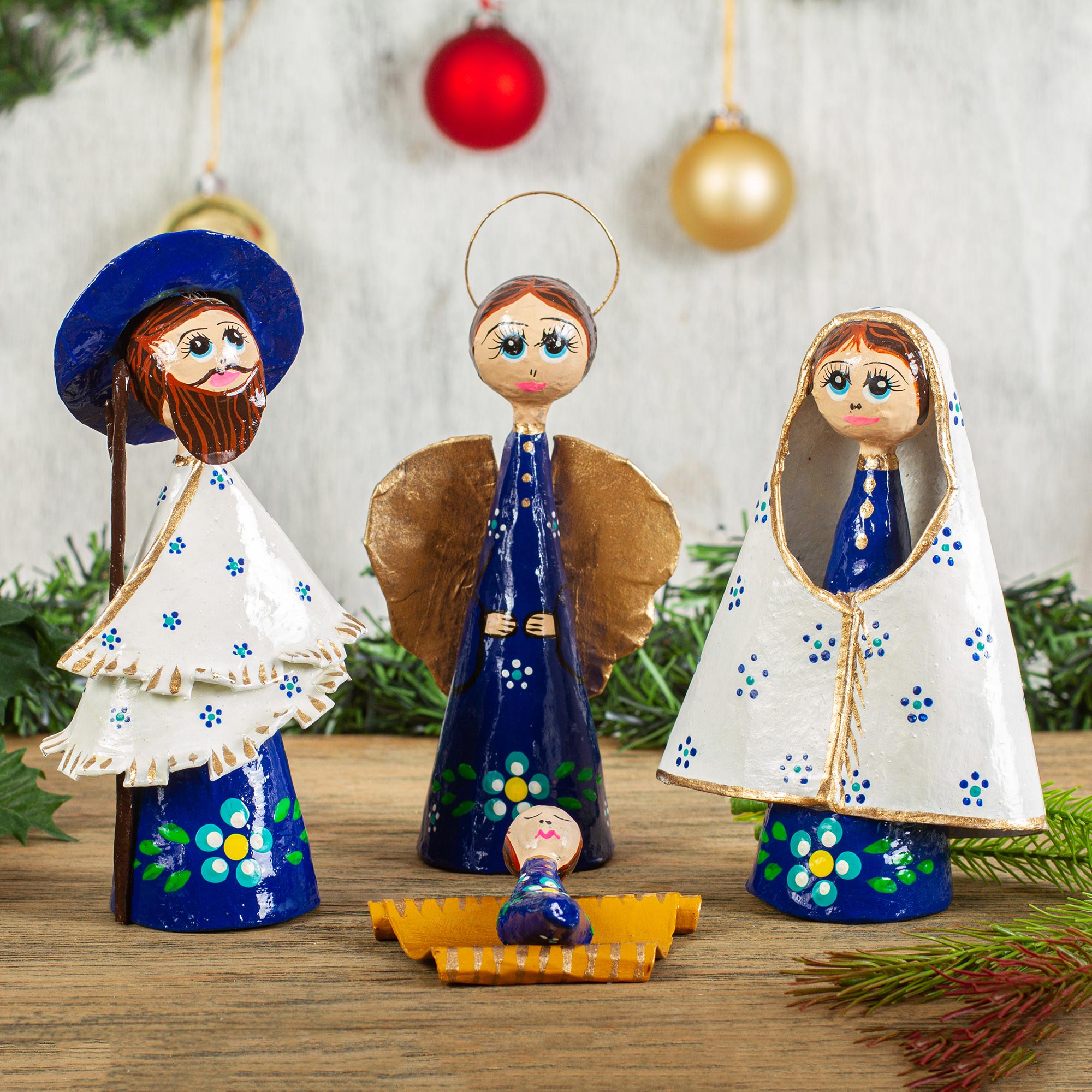 NOVICA Awestruck Nativity Hand-Painted Papier Mache Nativity Scene from ...