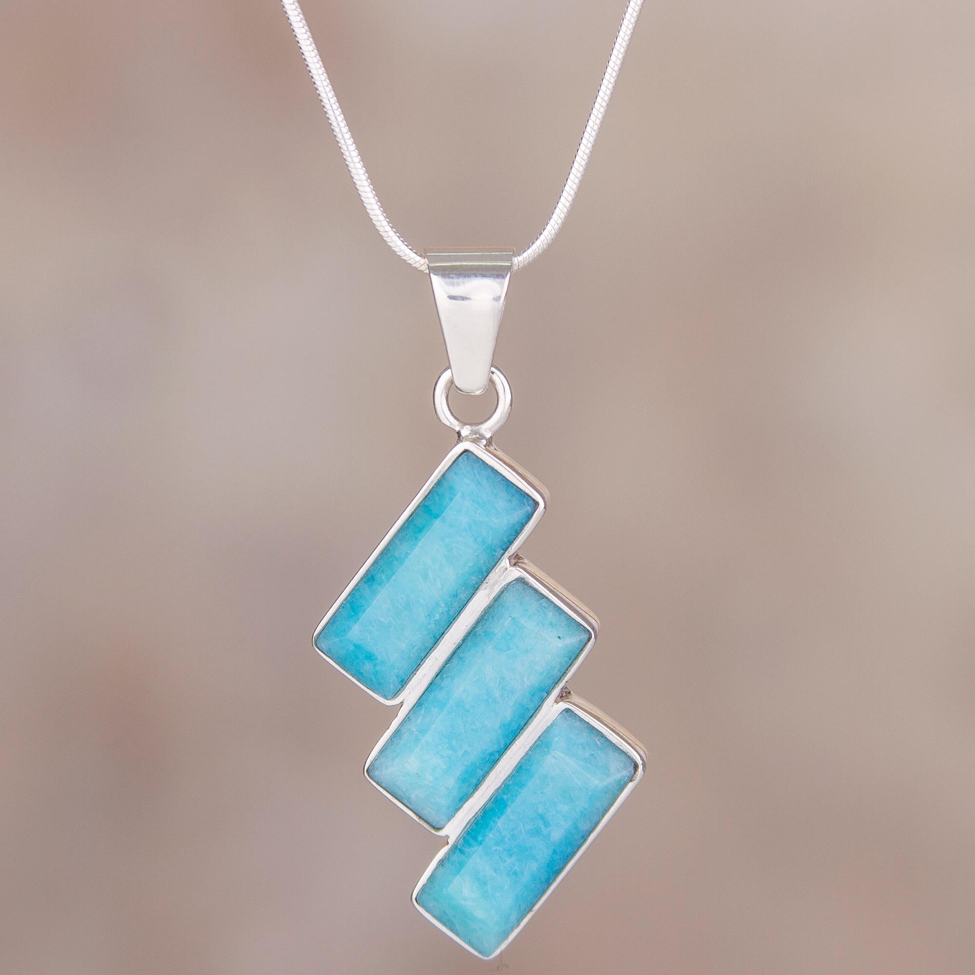 NOVICA Distinguished Diagonals Fair Trade Modern Amazonite Necklace in ...