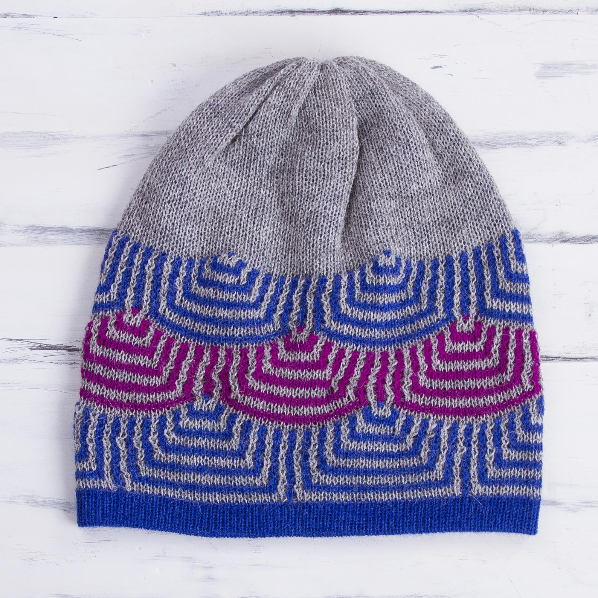 NOVICA Quechua Style Reversible 100% Alpaca Hat in Royal Blue from Peru ...