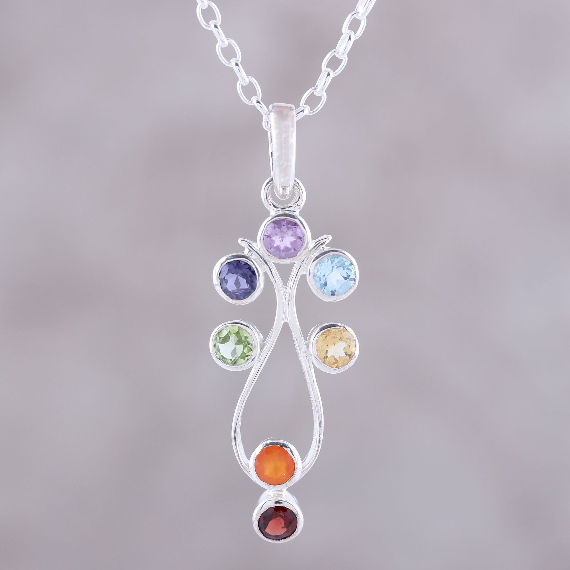 NOVICA Wellspring of Energy Sterling Silver and Multi-Gemstone Chakra ...