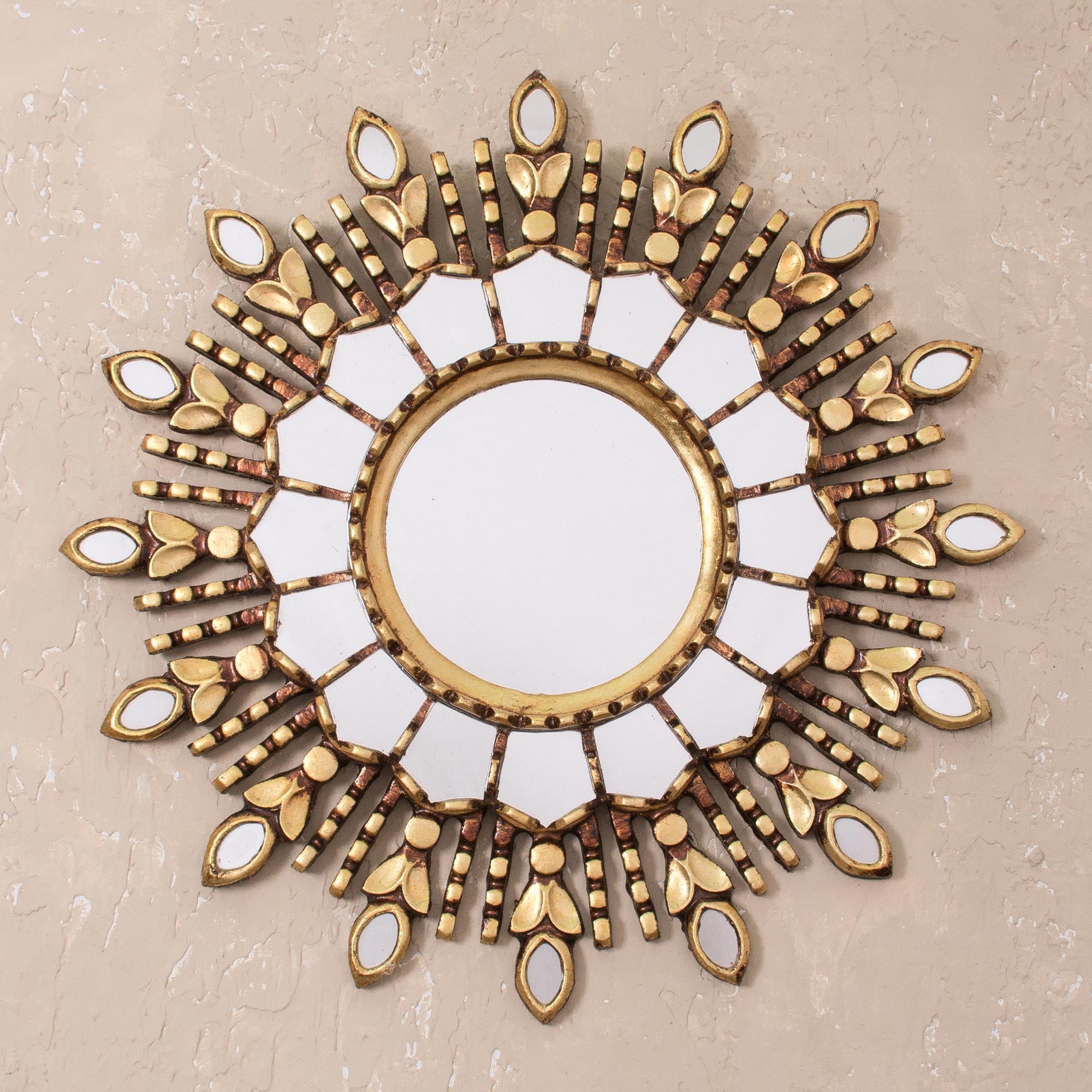 NOVICA Radiant Light Handmade Bronze Gilded Wood Wall Mirror from Peru ...