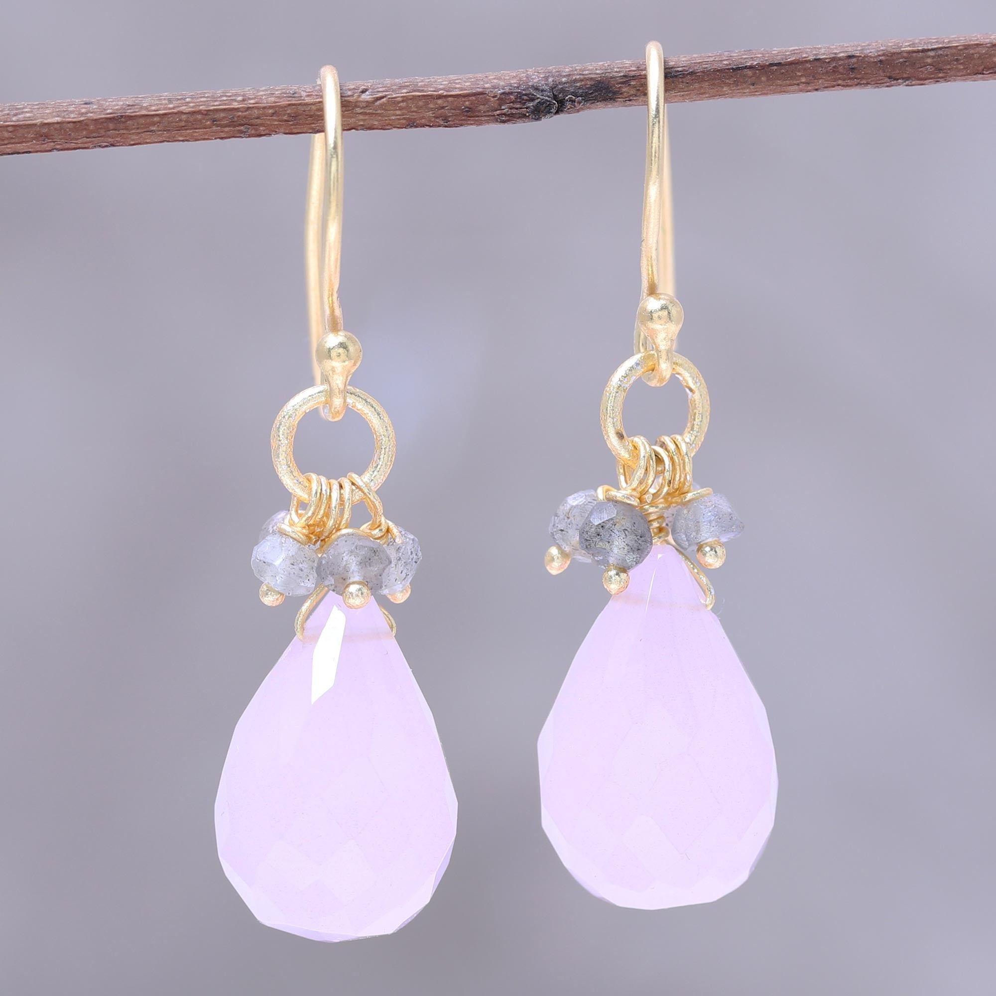 NOVICA Glittering Pink Drops 22k Gold Plated Rose Quartz and ...
