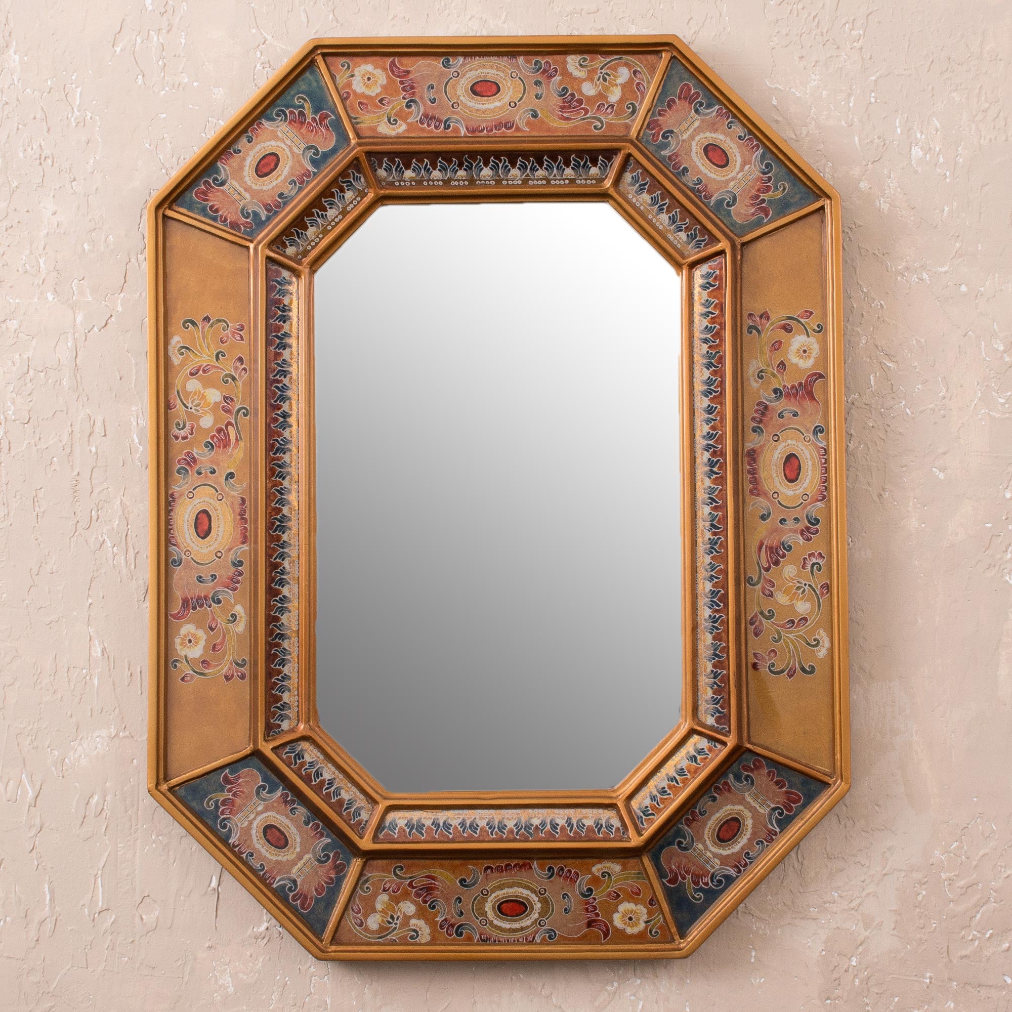 NOVICA Colonial Majesty Floral Reverse-Painted Glass Wall Mirror from ...