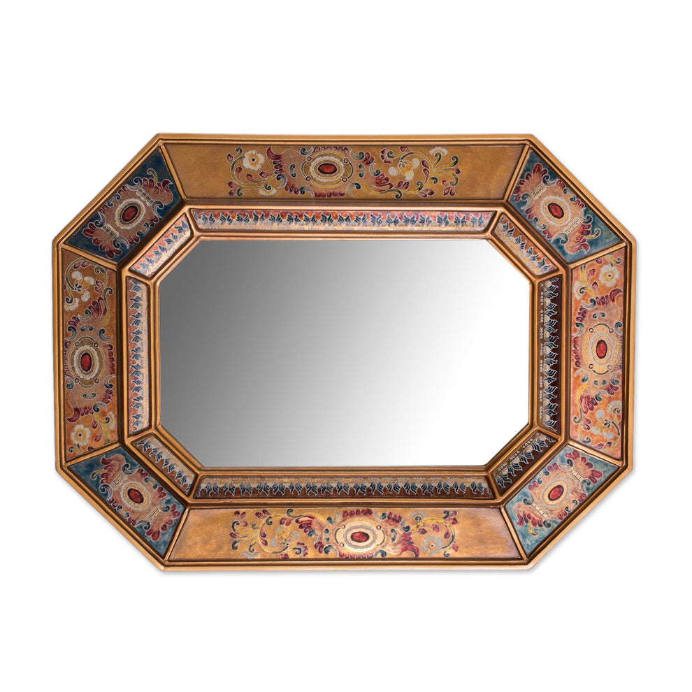 NOVICA Colonial Majesty Floral Reverse-Painted Glass Wall Mirror from ...