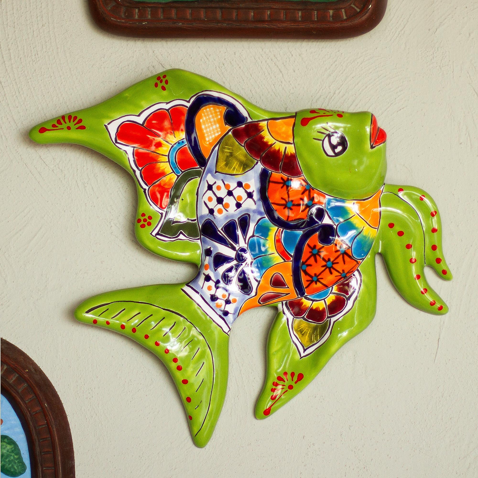 NOVICA Green Angelfish Hand-Painted Ceramic Fish Wall Sculpture from ...