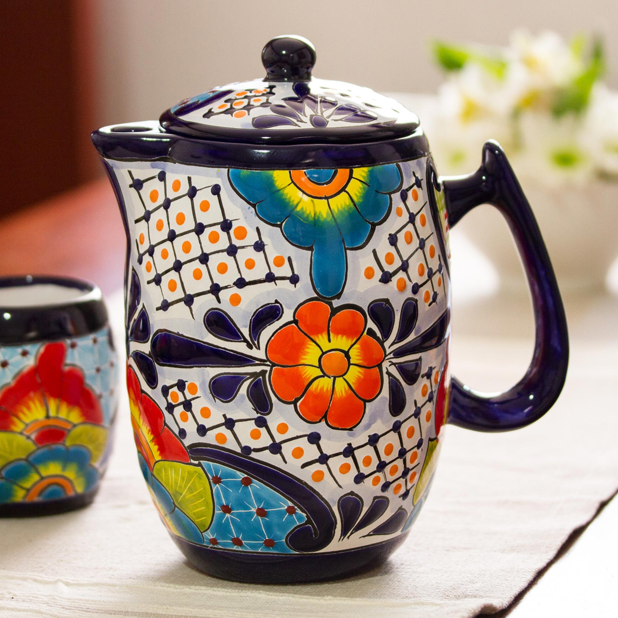 Raining Flowers Hand-Painted Talavera Style Ceramic Coffee Pot from Me ...