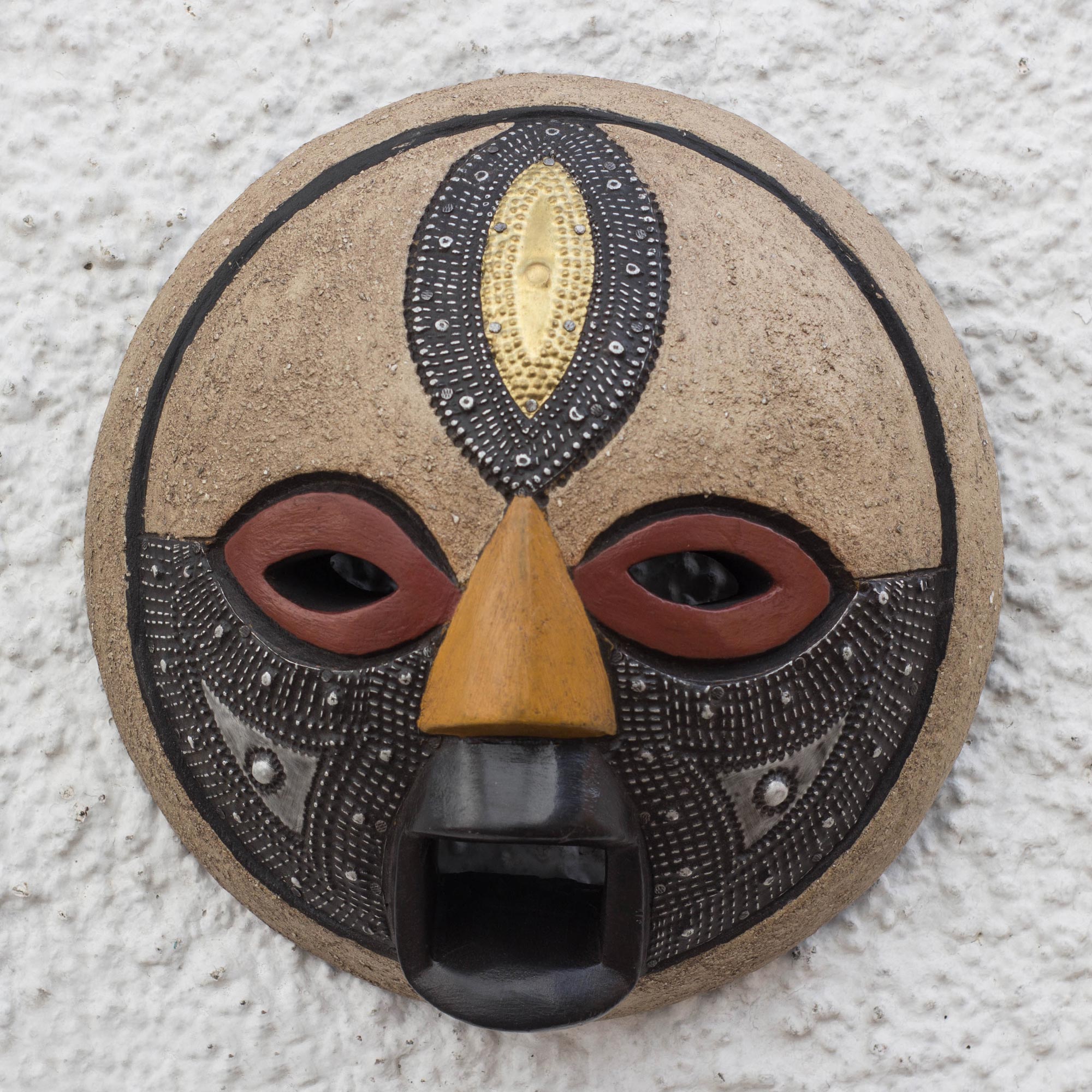 NOVICA Third Eye Round African Wood Mask with Brass and Aluminum ...