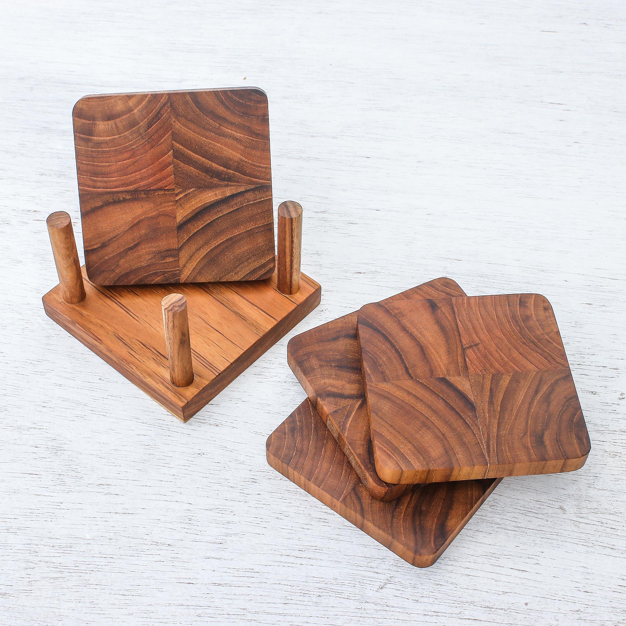 NOVICA Deep Nature Handmade Teak Wood Coasters from Thailand (Set of 4 ...