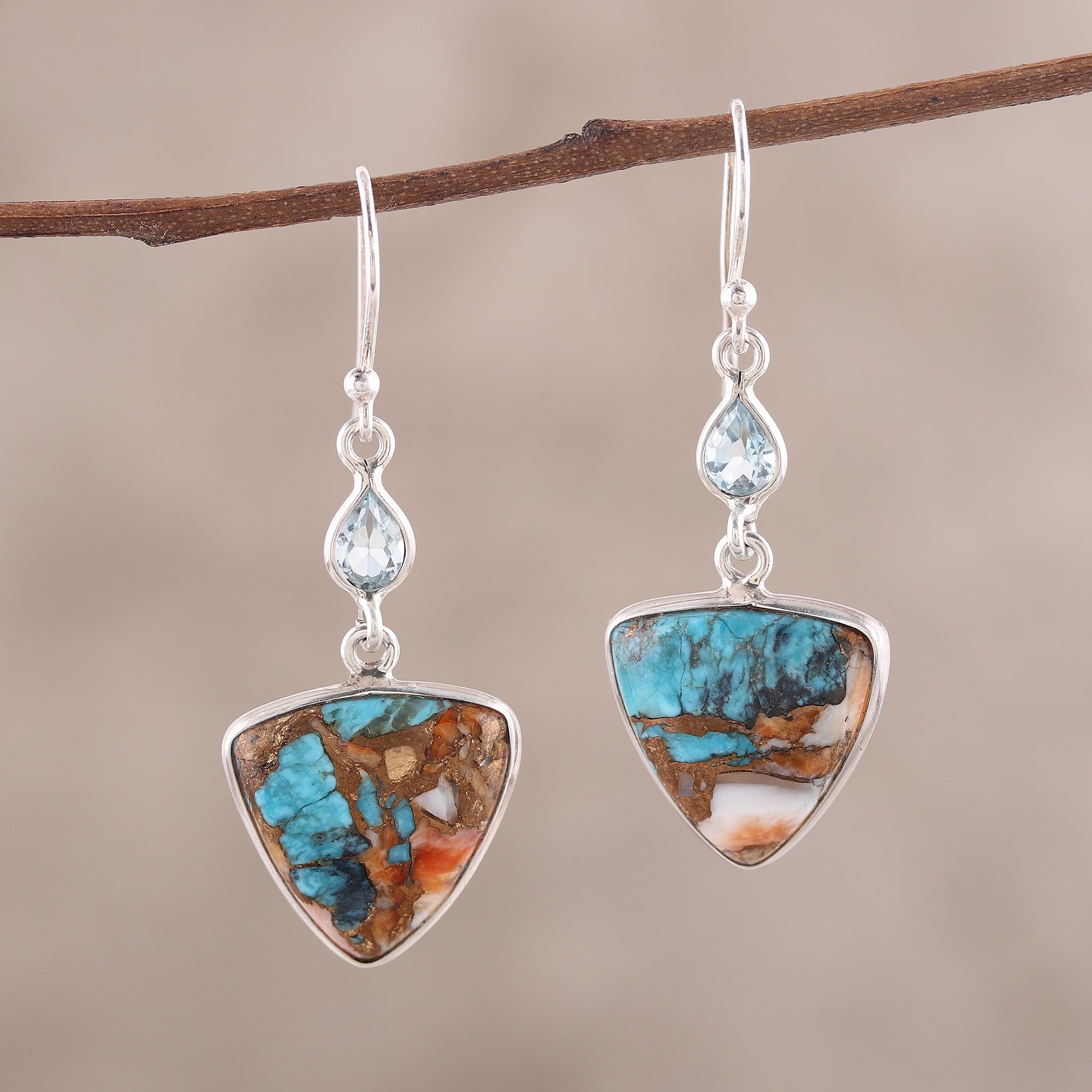 Royal Colors Recon. Turquoise and Blue Topaz Dangle Earrings | GreaterGood