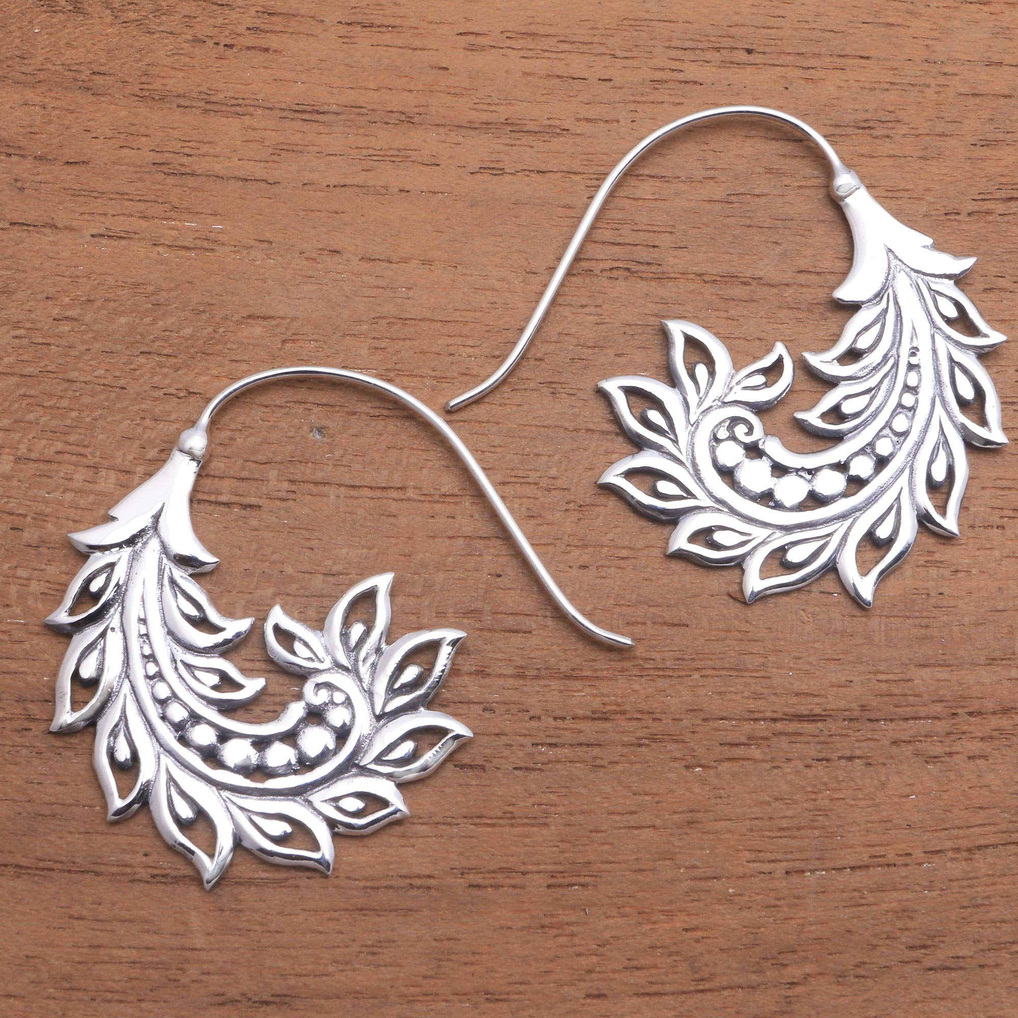 Summer Pods Pod Motif Sterling Silver Half-Hoop Earrings from Bali ...