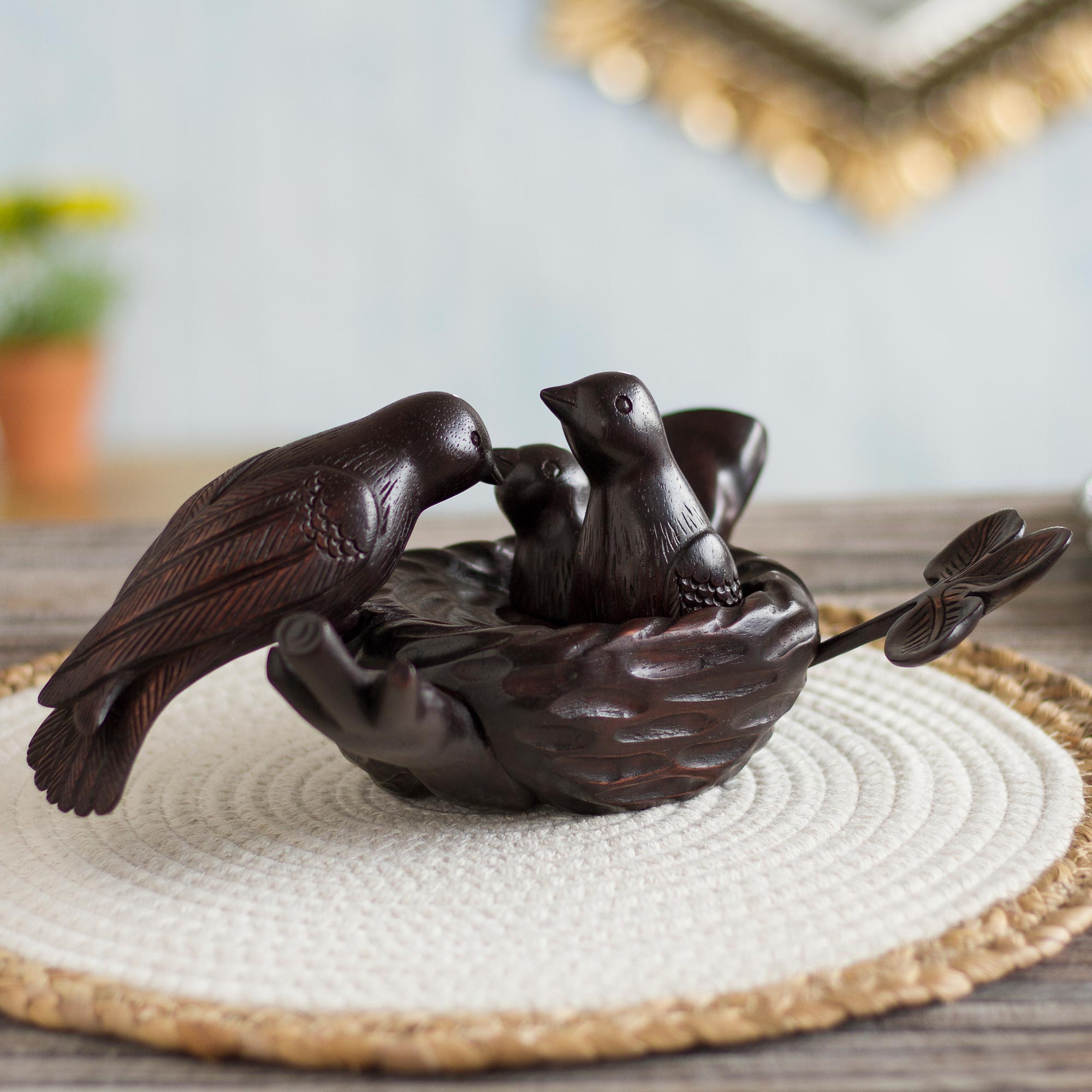 NOVICA Mother's Nest Bird-Themed Mother and Child Cedar Wood Sculpture ...