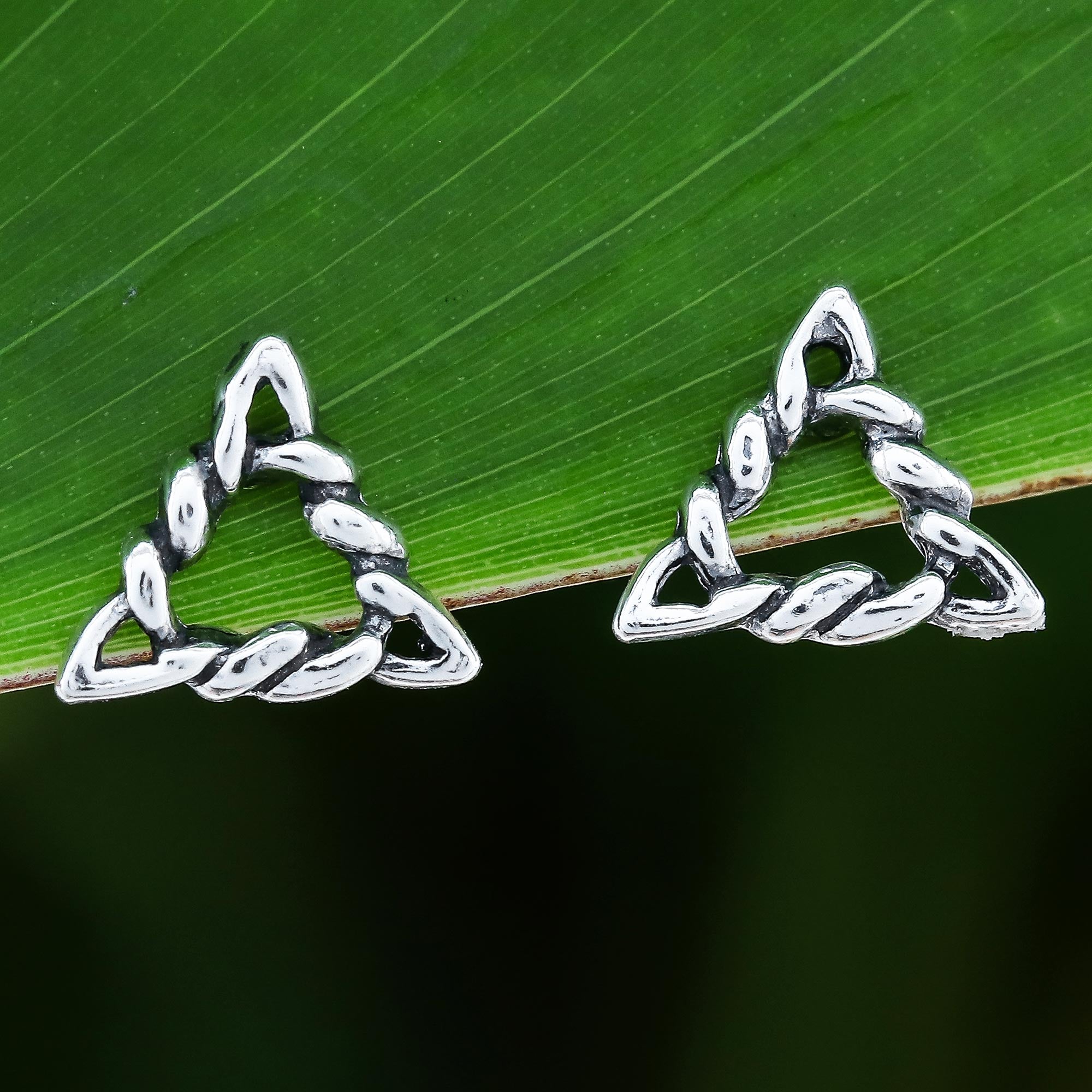 NOVICA Rope Triangles Rope Pattern Triangular Sterling Silver Stud ...