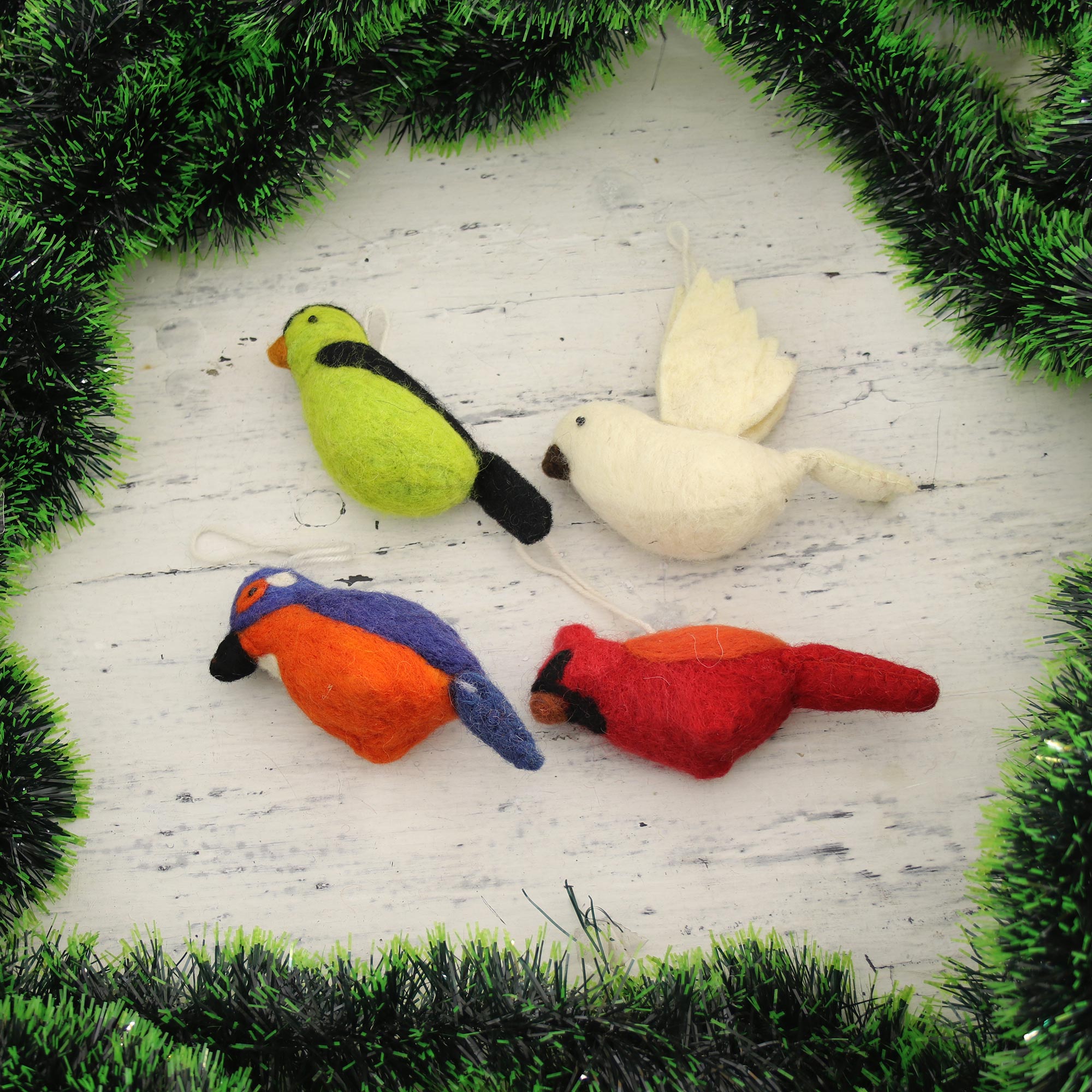 NOVICA Winter Birds Assorted Wool Felt Bird Ornaments from India (Set ...
