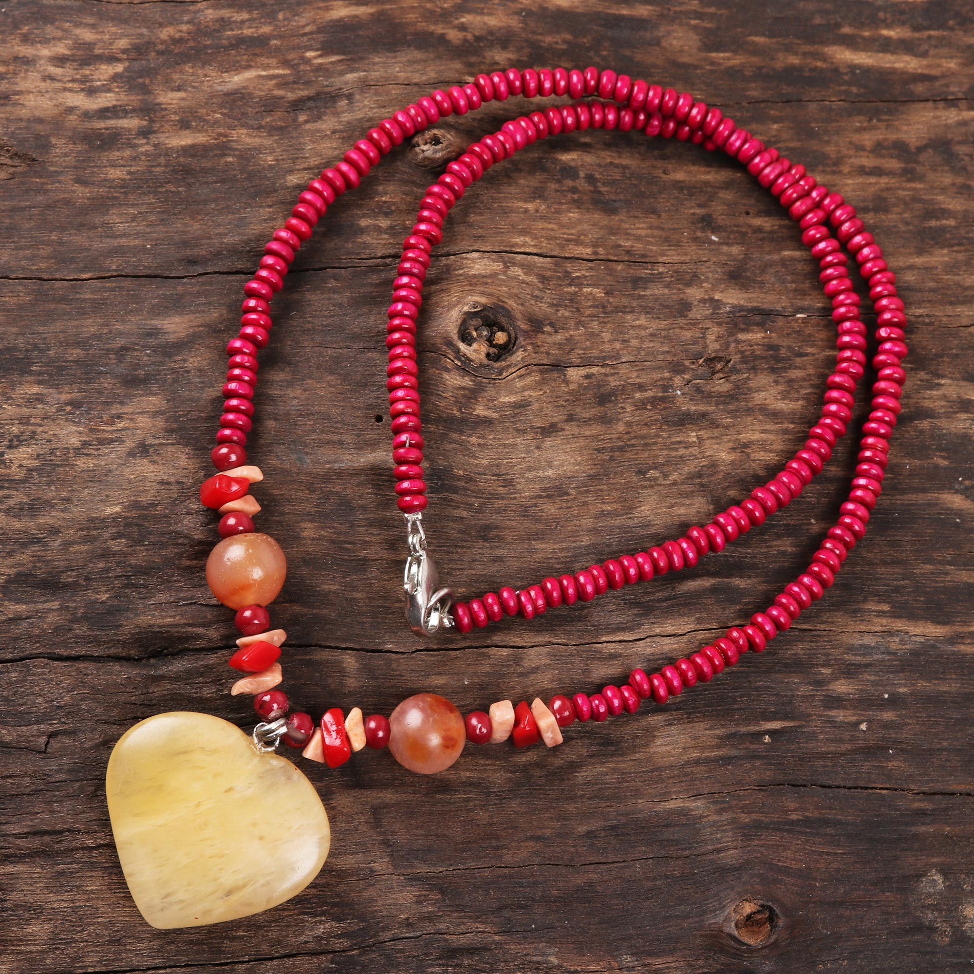 NOVICA Glorious Heart Heart-Shaped Quartz and Agate Beaded Pendant ...