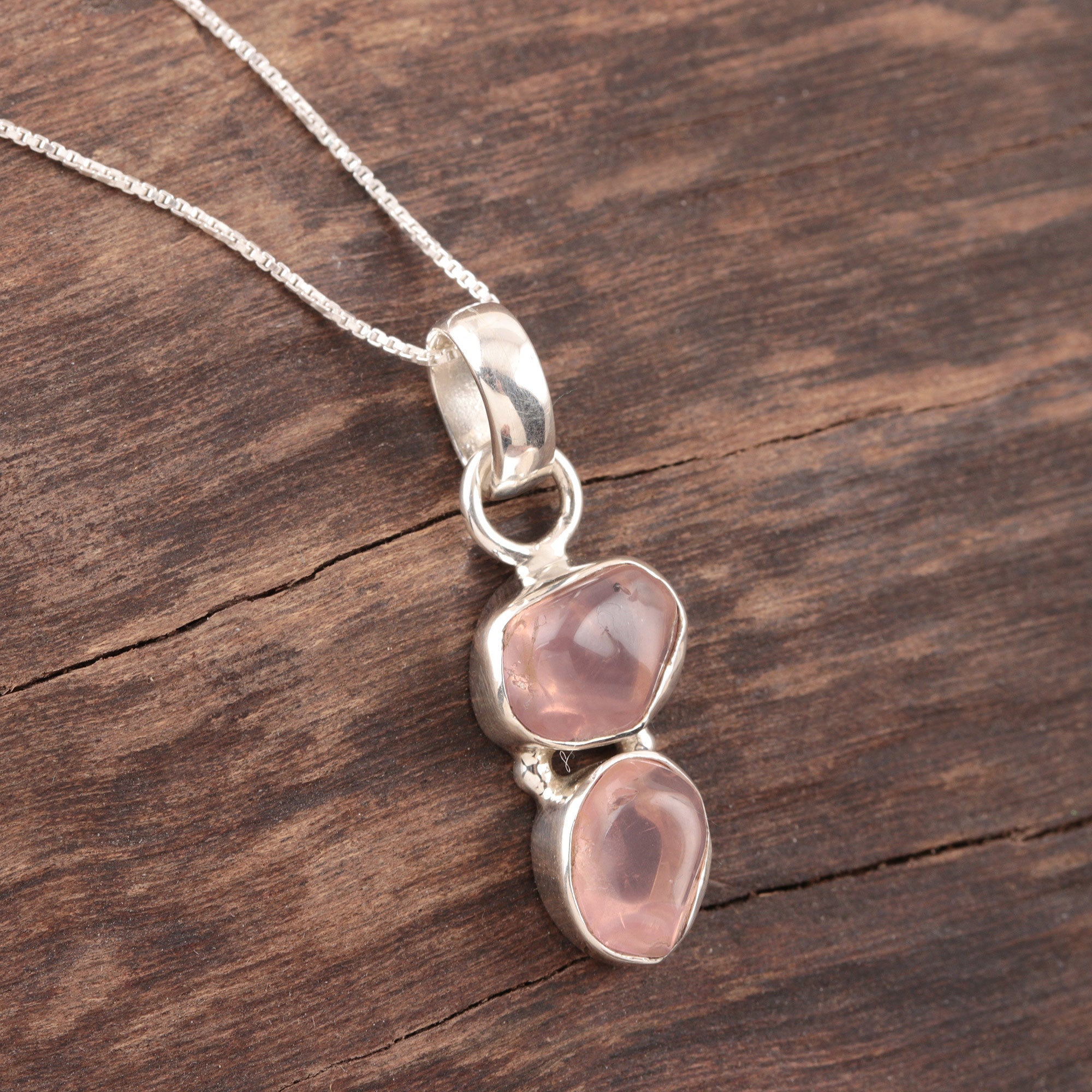 Pink Flair Rose Quartz Pendant Necklace Crafted in India | GreaterGood