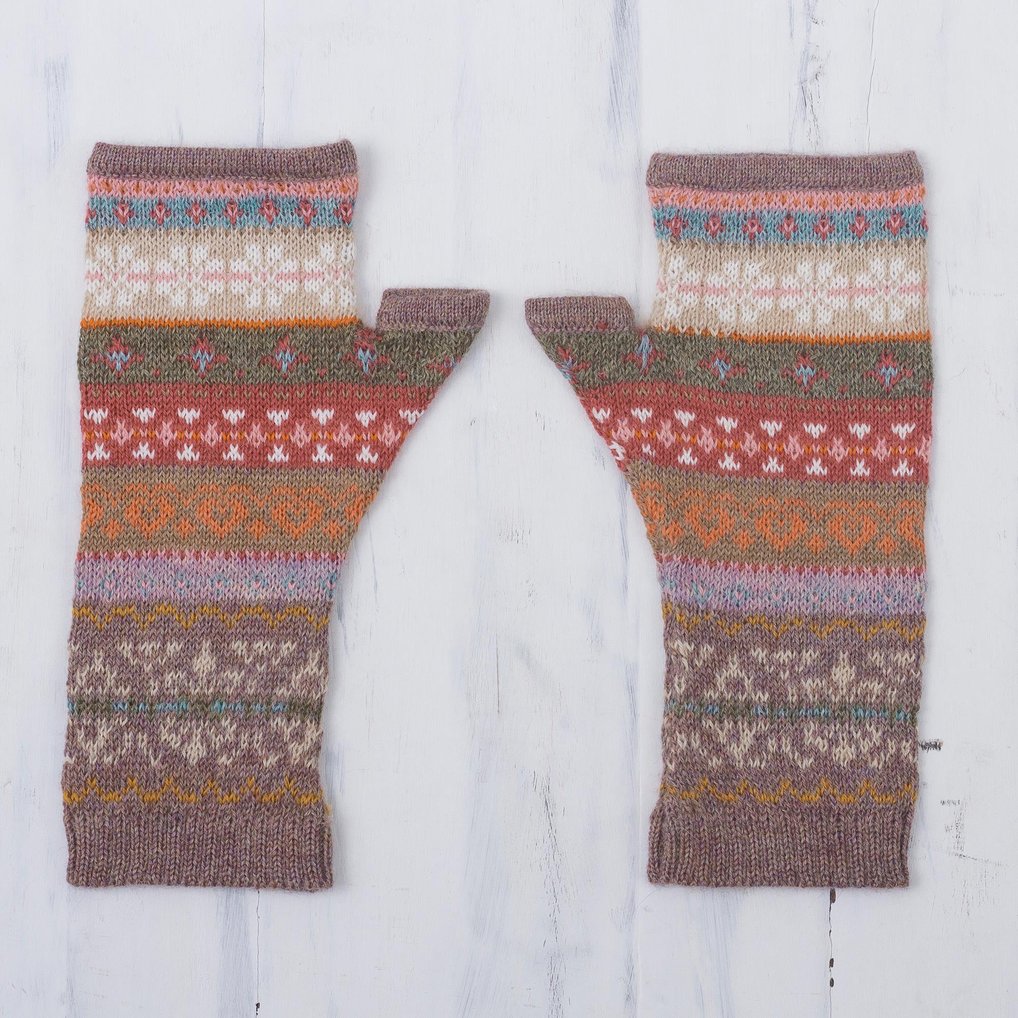 NOVICA Inca Earth Earth-Tone 100% Alpaca Fingerless Mitts from Peru ...