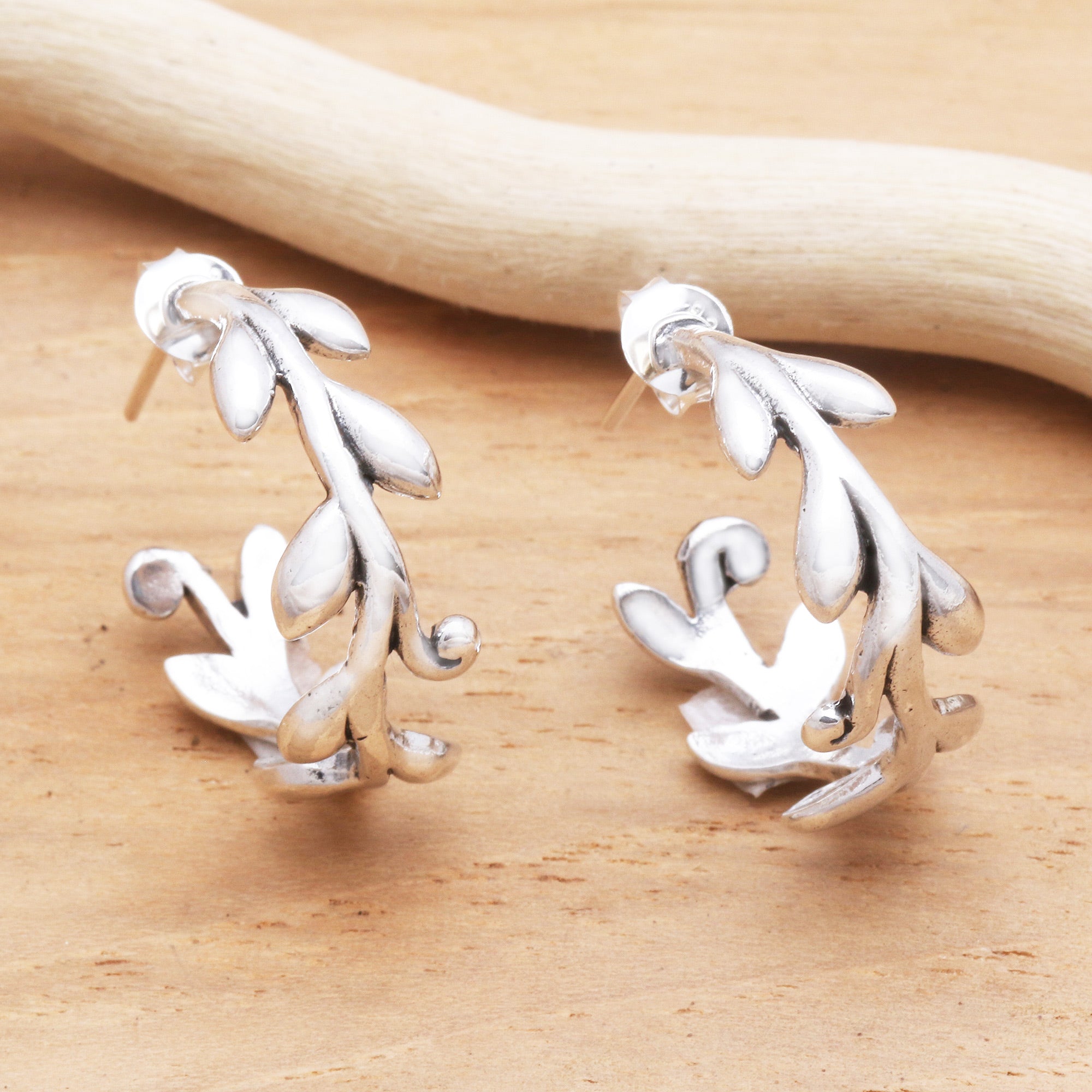 Rice Garland Sterling Silver Rice Stalk Half-Hoop Earrings | GreaterGood