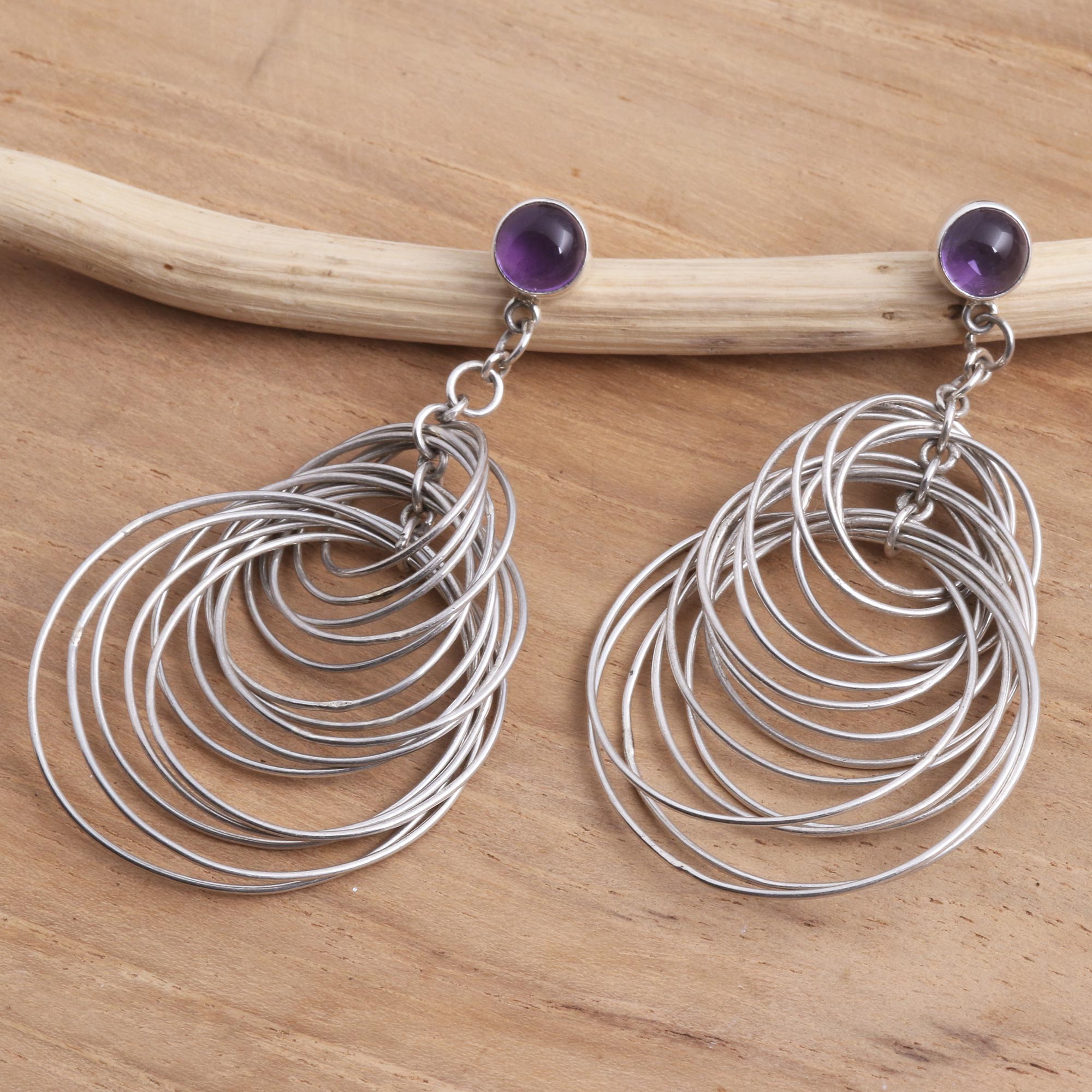 NOVICA Maze of Circles Amethyst and Sterling Silver Dangle Earrings ...