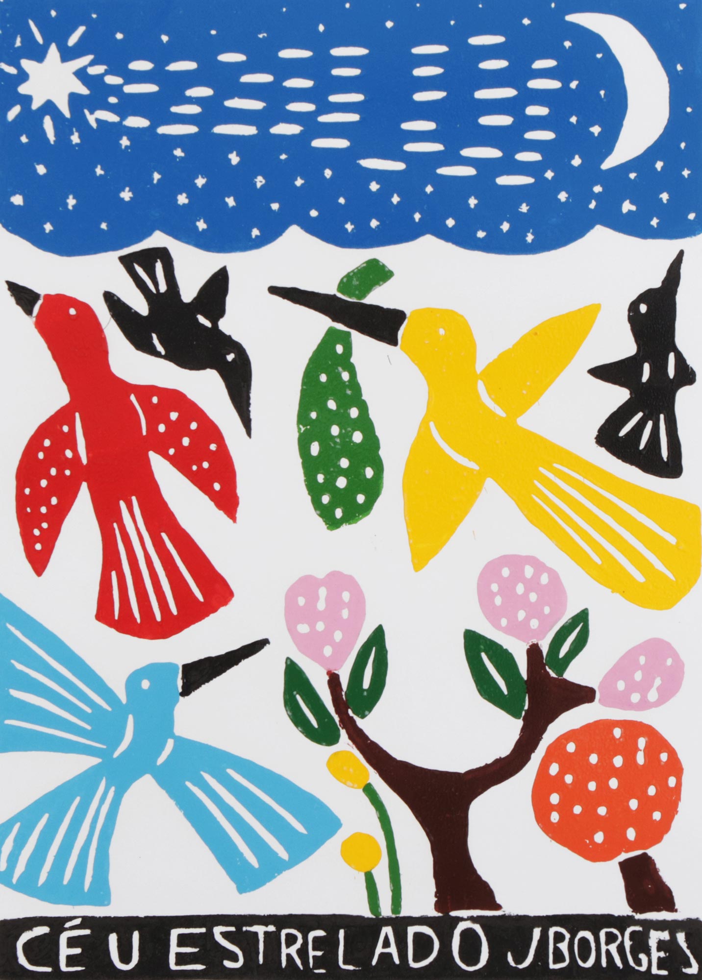 NOVICA Starry Sky Colorful Starry Sky Woodcut Print by J. Borges in ...