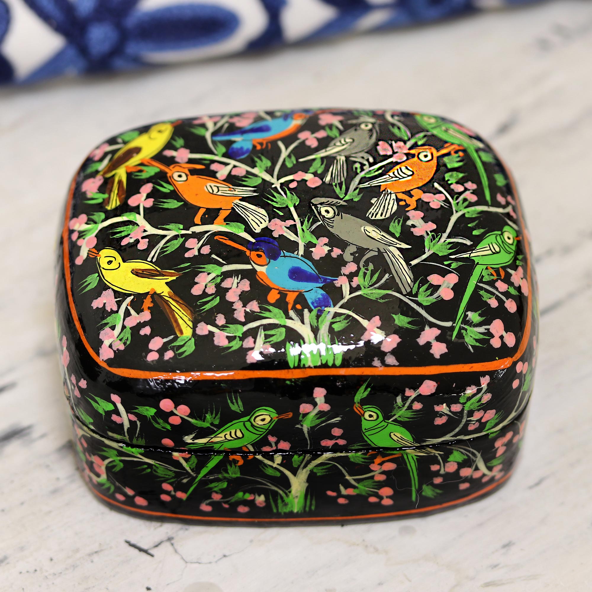 NOVICA Chirping Birds Hand Painted Wood Decorative Bird Box | GreaterGood