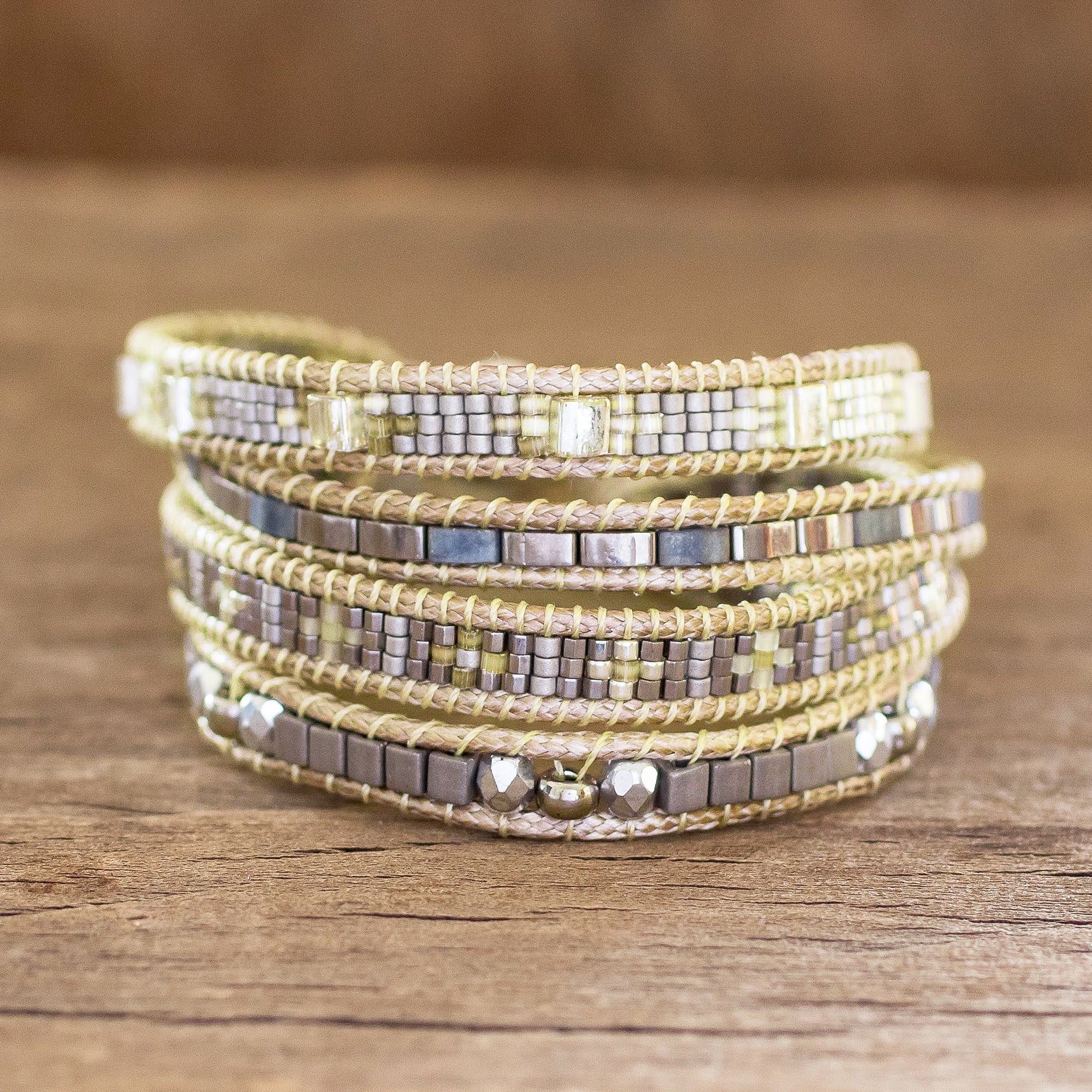 Silver Reflection Silvery Beaded Wristband Bracelet from Guatemala ...