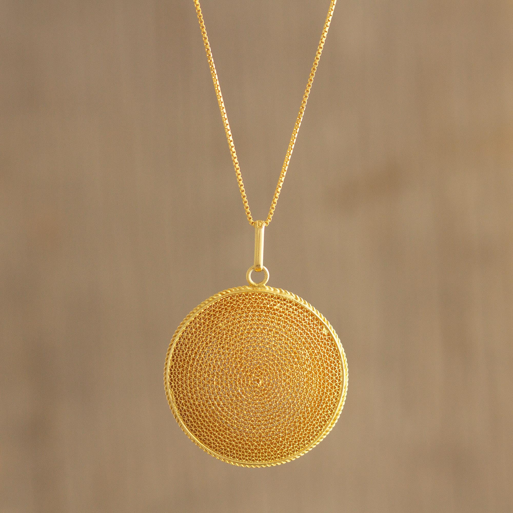 NOVICA Temple of the Sun Peruvian Gold-Plated Filigree Pendant Necklace ...