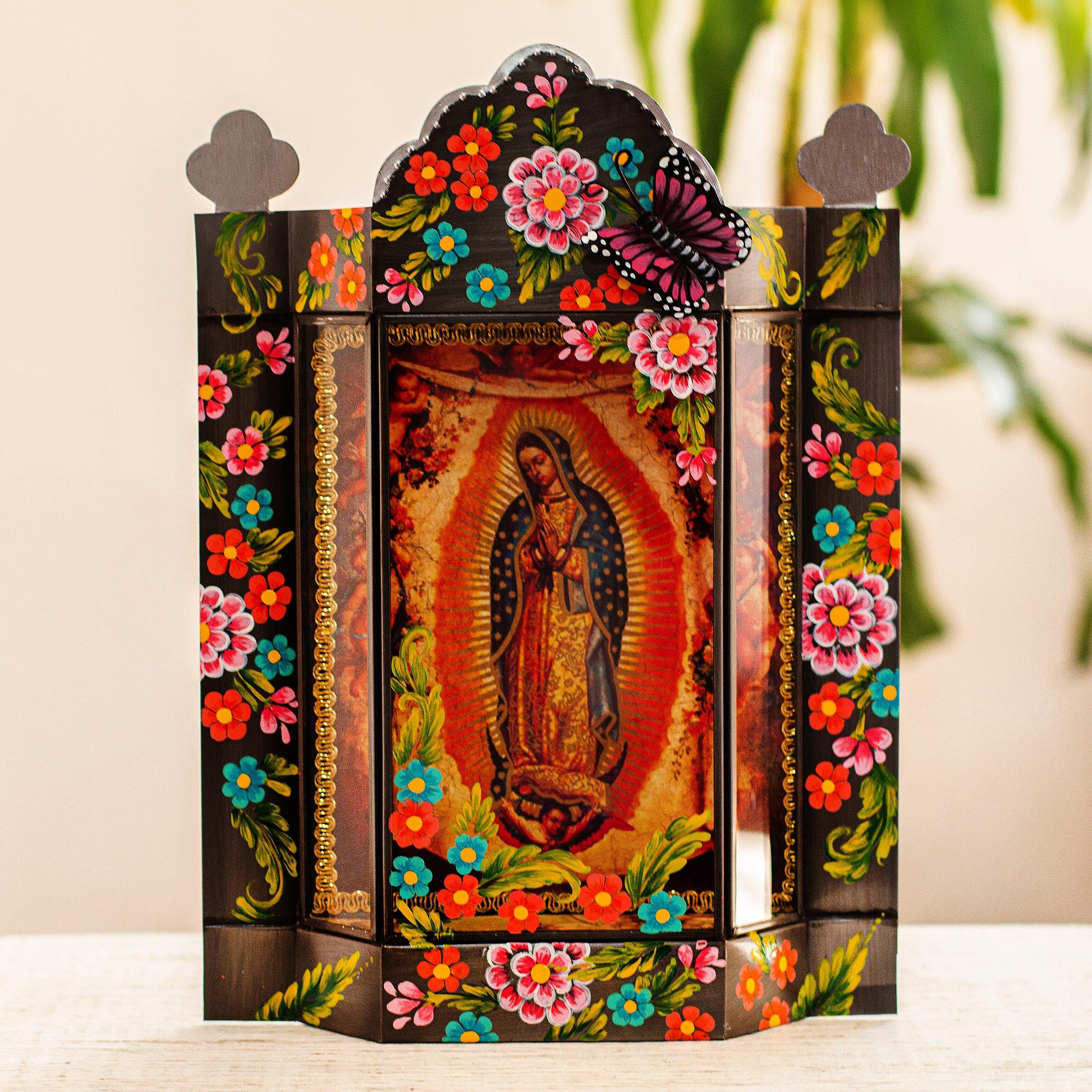NOVICA Holy Virgin Artisan Crafted Blessed Virgin Metal Niche | GreaterGood