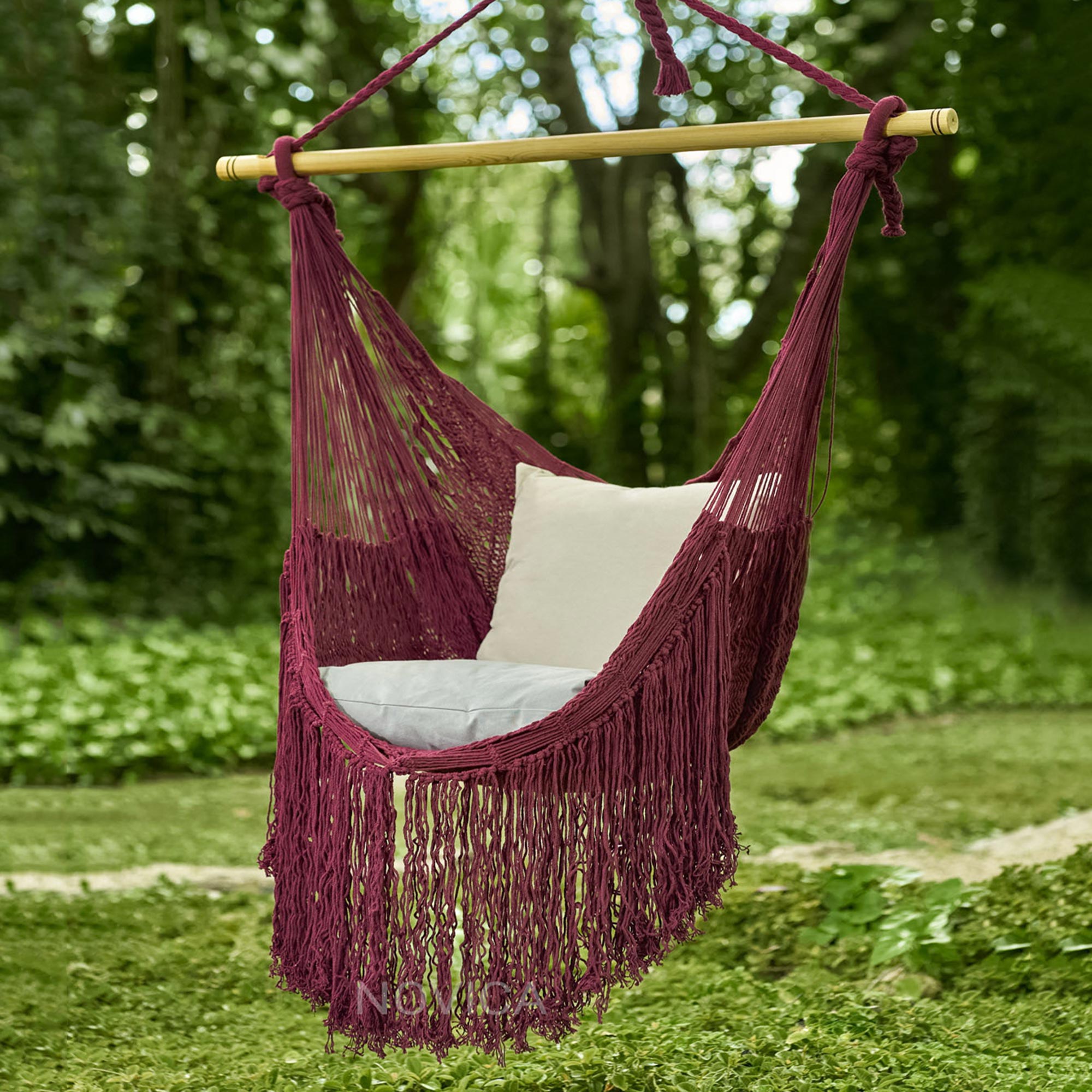 NOVICA Sea Breezes in Bordeaux Burgundy Fringed Cotton Rope Mayan ...