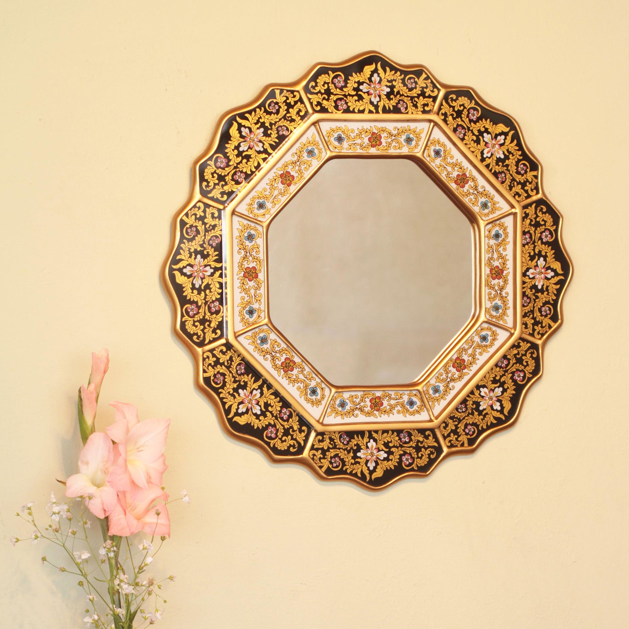 NOVICA Black Star Hand Made Reverse Painted Glass Mirror | GreaterGood